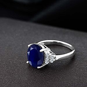 Gem Stone King 925 Sterling Silver Blue Sapphire and White Topaz Engagement Ring For Women (5.40 Cttw, Oval 12X10MM, Gemstone Birthstone, Available In Size 5, 6, 7, 8, 9)