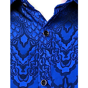 ZEROYAA Men's Hipster Slim Fit Long Sleeve Gothic Jacquard Button Up Dress Shirts for Party Prom ZLCL32-Royal Blue Large