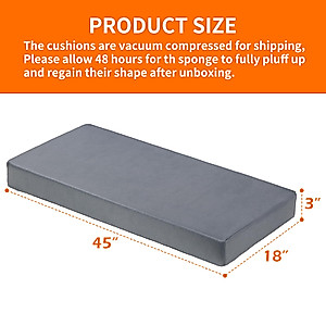 Detiblue Bench Cushion - Outdoor Patio Porch Swing Cushion, Indoor Bay Window Seat Furniture Cushion, Non-Slip, Waterproof, 45x16x3, Leathaire Light Black