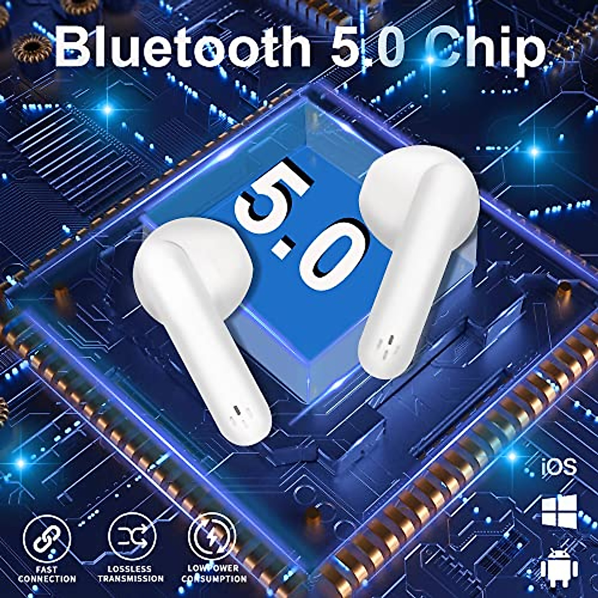Wireless Earbud Bluetooth 5.0 Headphones Built in Mic Noise Cancelling 3D Stereo Headsets in Ear Ear Buds IPX5 Waterproof Air Buds with Charging Case for iPhone/Android & Power Display