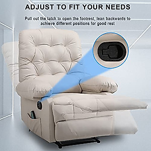 Kasorix Massage Recliner Chairs with Heat Tufted Fabric Manual Reclining Chairs Overstuffed Recliners Massaging Single Sofa for Living Room (Beige), Medium(300lbs)