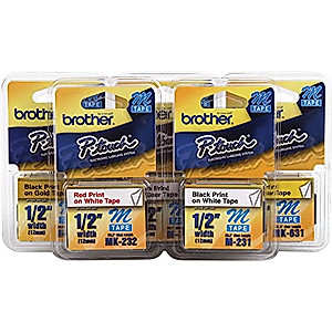 Brother M2312pk M Series Labeling Tapes For P-Touch Labelers, 1/2-Inch W, Black On White, 2/Pack