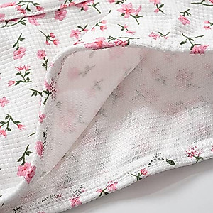 WZTYYDS Women Two Pieces Knitted Shorts Set Sleeveless Straps Floral Crop Tank Tops High Waist Shorts Outfits Streetwear (Pink Floral, L)