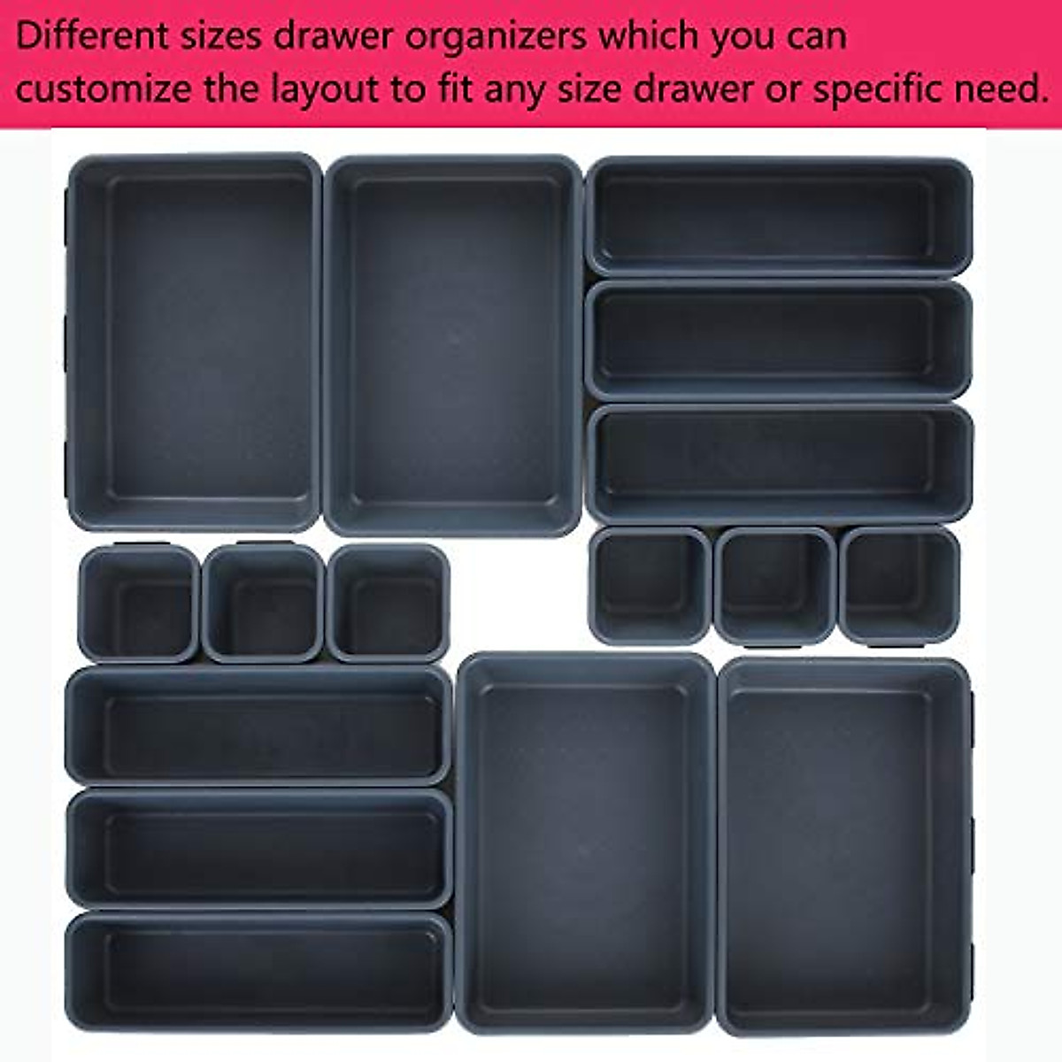 LISHINE Set of 24 Desk Drawer Organizer Set Interlocking Shallow Drawer Organizer Tray Dividers Organizer and Storage Bins Container for Kitchen Bathroom Makeup Office Vanity Bedroom Dresser