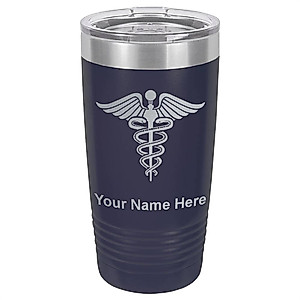 LaserGram 20oz Vacuum Insulated Tumbler Mug, Caduceus Medical Symbol, Personalized Engraving Included (Navy Blue)
