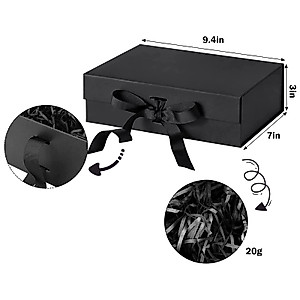 Douria Black Gift Box,9.4x7x3 inches Gift Wrapping Box with Magnetic Lid and Ribbon, for Weddings, Valentine's Day, Birthdays, Christmas, Anniversaries Gift Wrapping Box