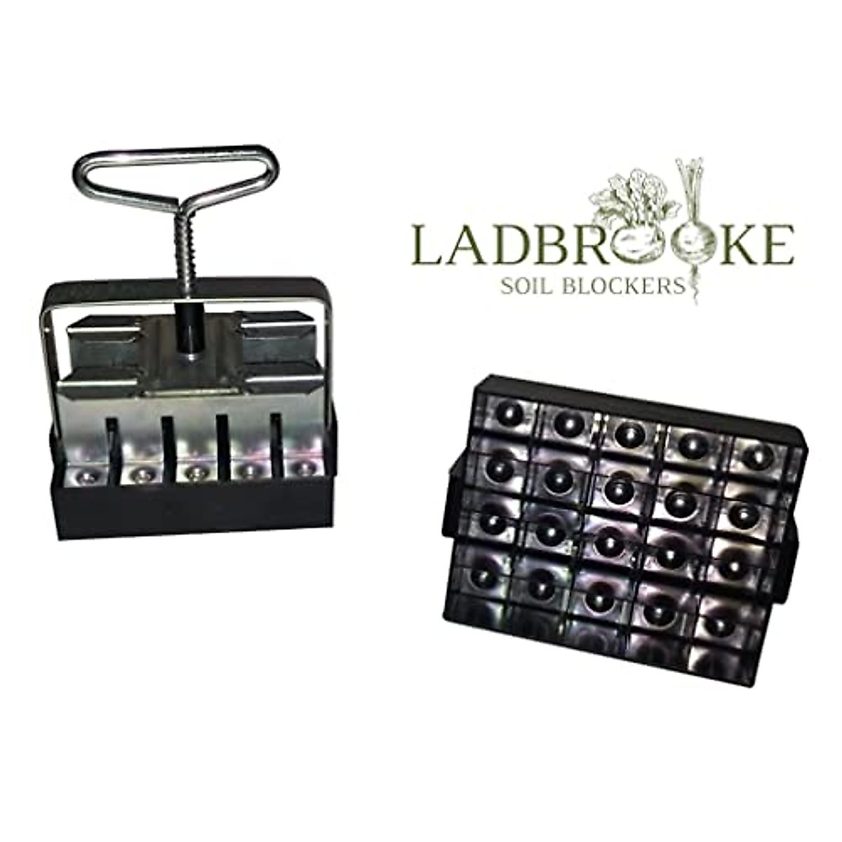 Ladbrooke Genuine Soil Block Maker - 6-Pc. Master Grower Nesting System Includes Maxi, Mini 4, Micro 20, Cubic Inserts, 1" Seed Dibbles, and Grow Tweezers, Made in England