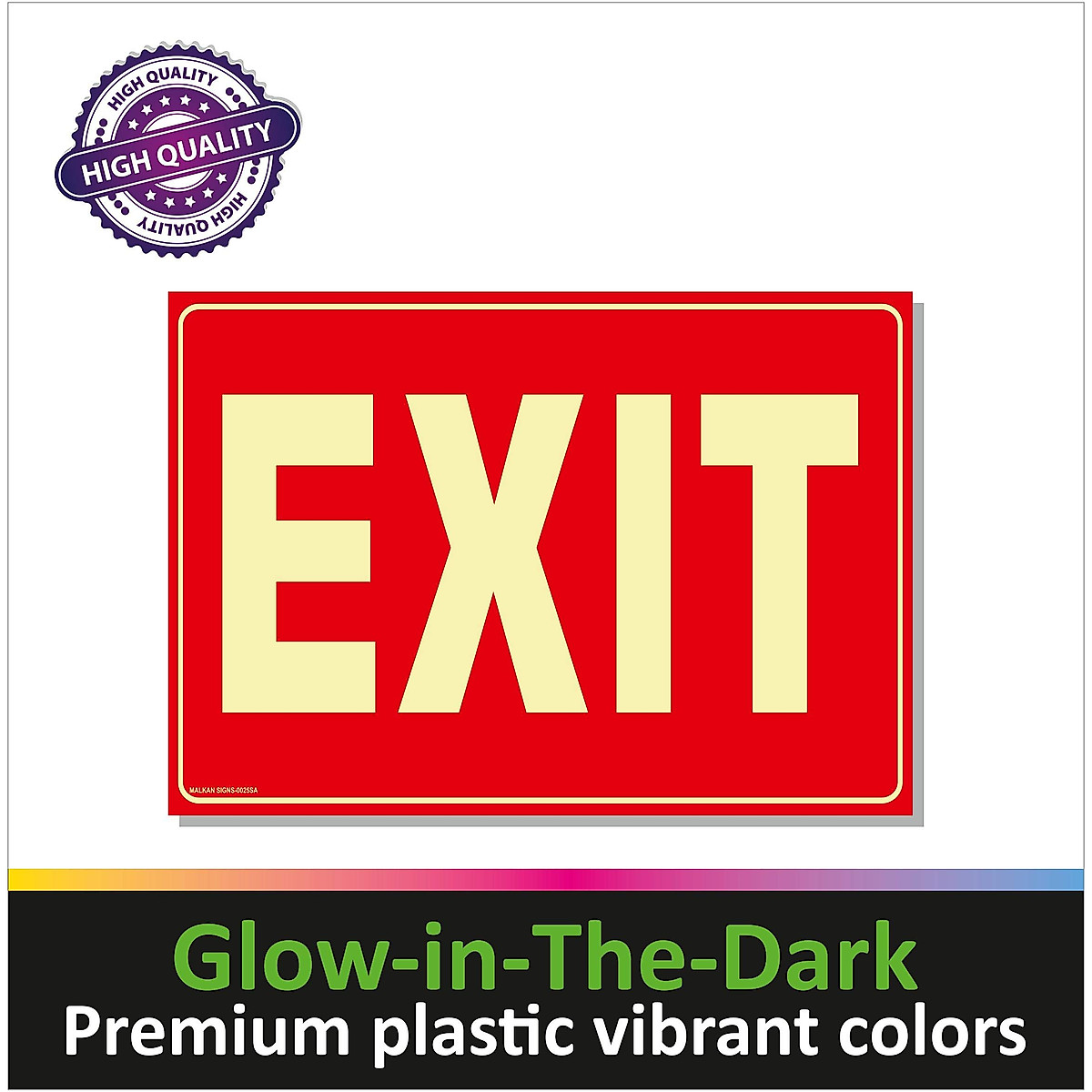 5 Pack Exit Sign for Business Lighted Glow in the Dark for Business - Comes with 2-Sided Tape - Non-Fade Colors/Durable, UV Protected, Easy to Mount - Waterproof - Peel & Stick