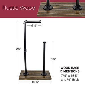Excello Global Products Toilet Paper Holder Stand: Free Standing Toiler Paper Dispenser Bathroom Organizer with Reserve Storage. Industrial Cast Iron Pipe with Stained Woodnen Base. Size: 28" x 15.75"