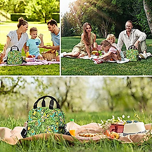 Yrindyiz Tropical Parrot Lunch Box, Reusable Palm Leaf Lunch Bag Thermal Lunch Box with Adjustable Shoulder Strap Tote Bag for Boys Girls Women Men