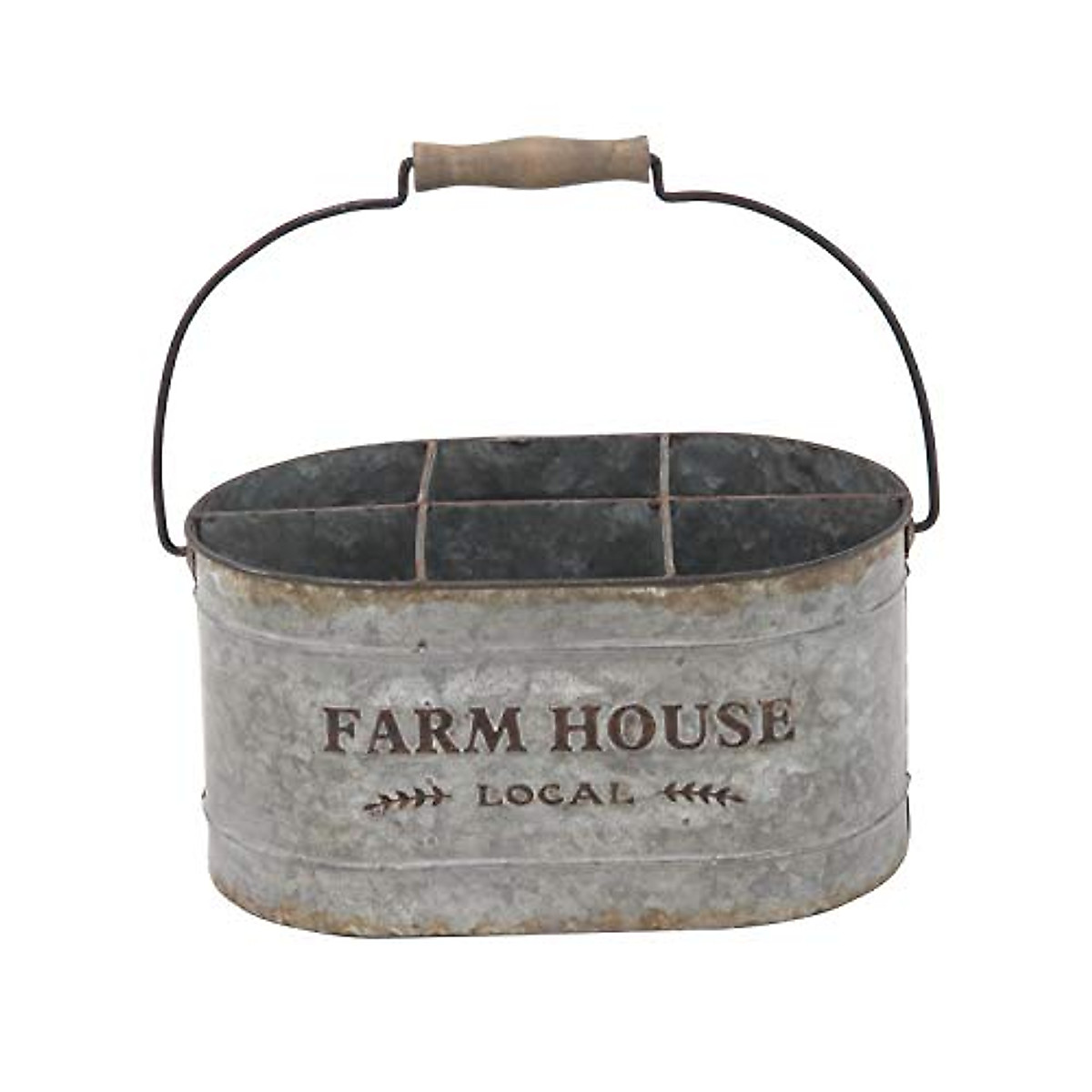 Deco 79 Metal Galvanized Farm House 6 Bottle Wine Holder, 13" x 9" x 7", Gray
