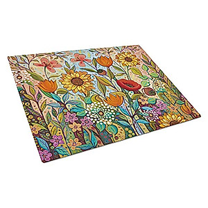 Caroline's Treasures PPD3017LCB Joy in the Morning Flowers Glass Cutting Board Large Decorative Tempered Glass Kitchen Cutting and Serving Board Large Size Chopping Board