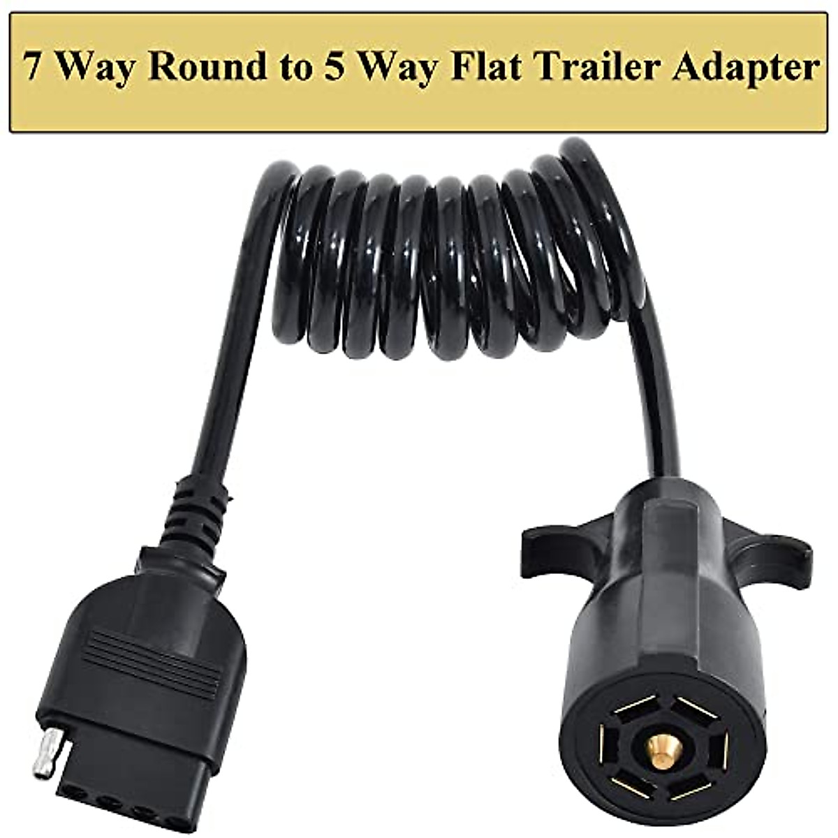 Oyviny 7 Way Round to 5 Way Flat Coiled Trailer Plug Adapter 7 Pin to 5 Pin Trailer Coiled Wiring Adapter Full Length 5 Foot (60 inches)