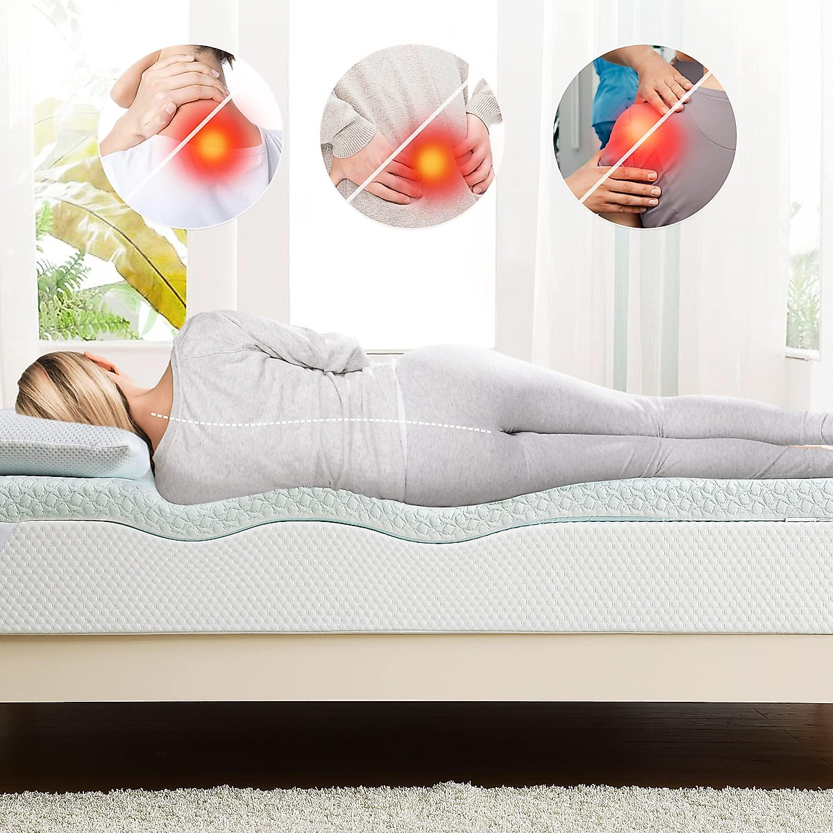 IDEALHOUSE 2024 New Queen Mattress Topper, 3 Inch Gel Infused Green Tea Memory Foam Mattress Topper, Mattress Pad with Zippered Bamboo Cover, Ventilated Design, CertiPUR-US Certified