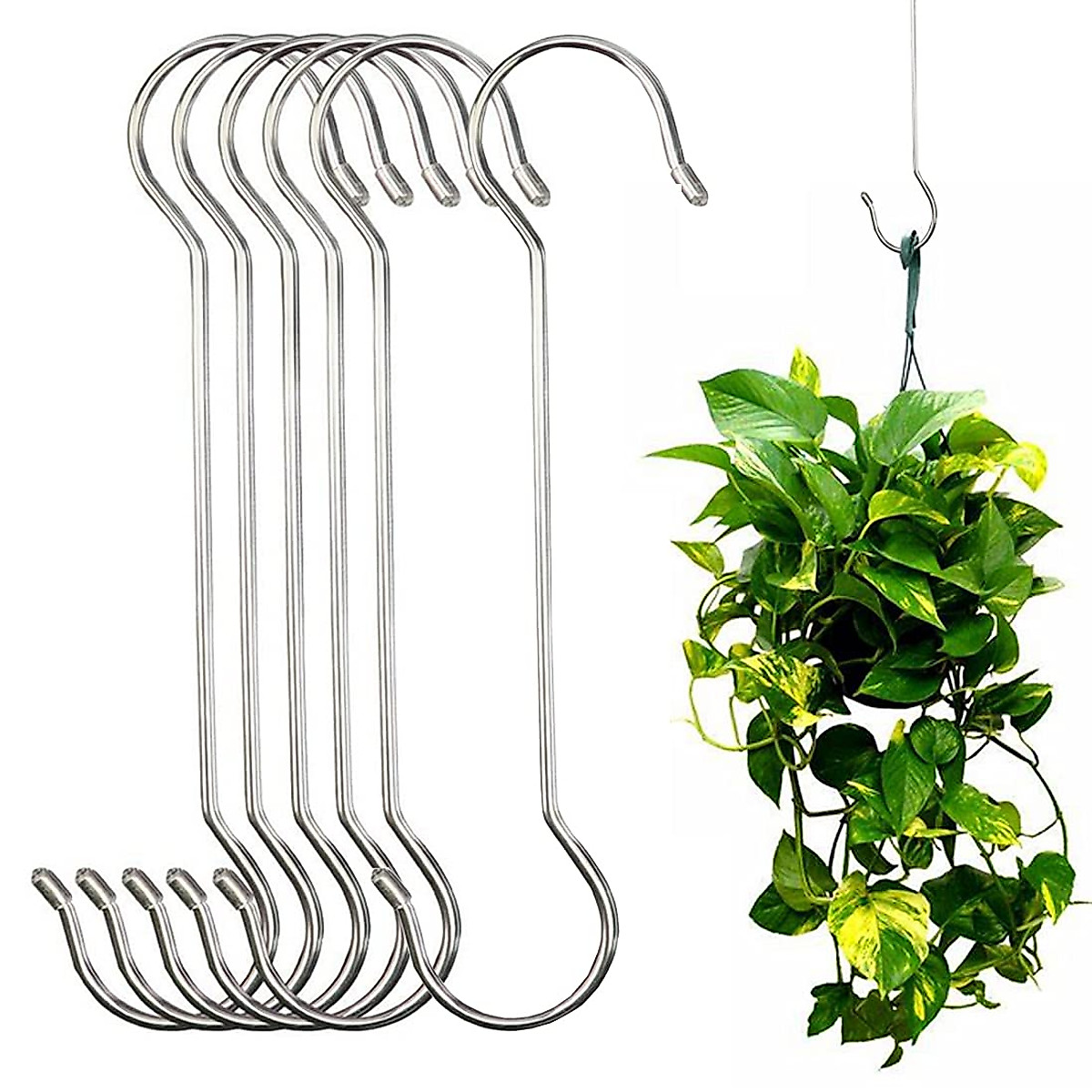 Lchkrep 16 Inch Extra Large Heavy Duty Long Outdoor Plant Hanging S Hooks - for Baskets, Bird Feeders, Wind Chimes, Garden Ornaments,Pergola,Closet,Flower Basket,Indoor Outdoor Uses (6 Pack)…