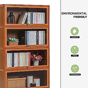 Magshion Bamboo 4-Tier Display Case Bookcase with Clear Acrylic Flip-Up Doors, Wide Brown Kitchen Cabinet Storage Pantry Cabinet Showcase Storage Cabinet Organizer - 31" L x 12.5" W x 54.5" H