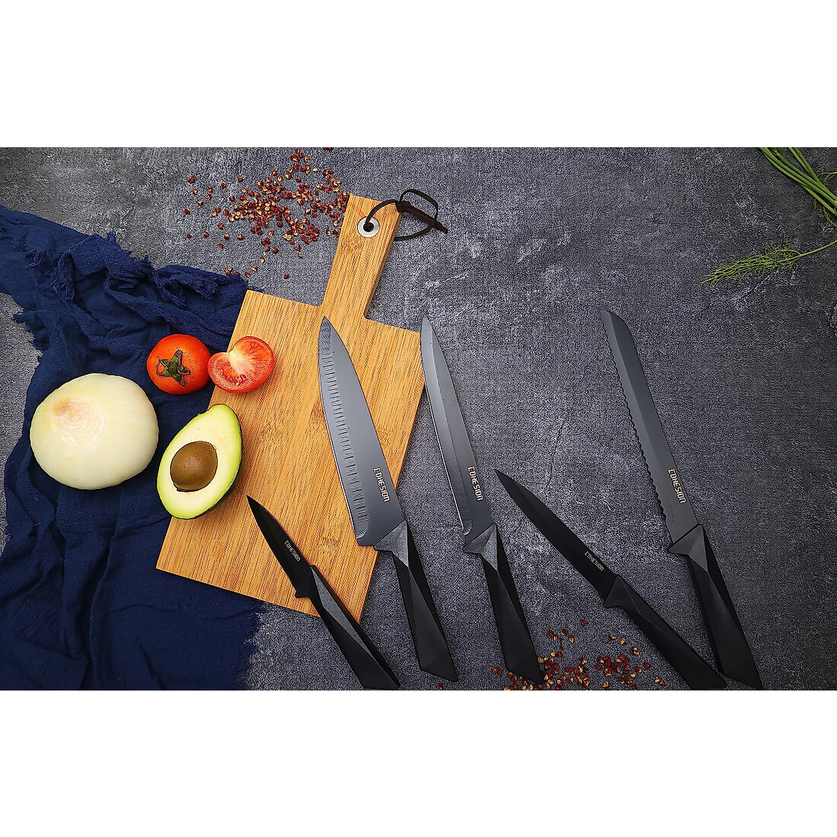 Cohesion Knife Set, 5 PCS Kitchen Knife Set with Magnetic Knife Holder for Wall, Ultra Sharp Kitchen Knives Set with Sheathes and Gift Box for Multipurpose Cooking with Ergonomic Handle