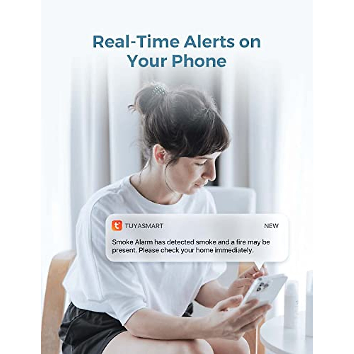 Wi-Fi Smoke Detector, AEGISLINK Wireless Smart Fire Smoke Alarm with App Control, Replaceable Lithium Battery, Auto Self-Check Function, S-WF240, 1-Pack