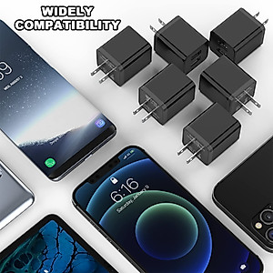 6Pack USB Wall Charger, iGENJUN 2.4A Phone Charger Dual USB Port Cube Power Plug Adapter Fast Wall Charger Block Compatible with iPhone 14/14 Pro/13/13 Pro, Samsung Galaxy, Pixel, LG, Android-Black