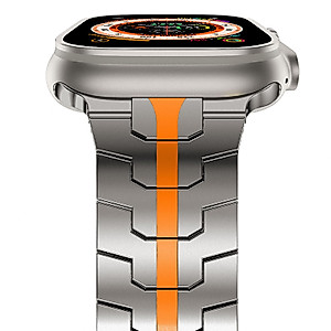CHANCHY Stainless Steel Band for Apple Watch Ultra 2 Band 49mm 46mm 45mm 44mm, Metal Strap with Folding Clasp for Apple Watch Series 10 9 8 7 6 5 4 3 2 1 Ultra Ultra 2 for Men (49mm, Titanium/Orange)