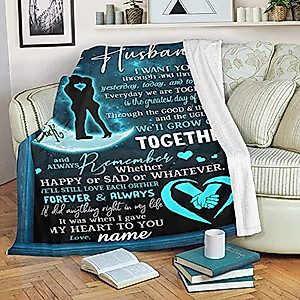 CUXWEOT Custom Blanket with Name Text Personalized to My Husband Soft Fleece Throw Blanket for Gifts (50 X 60 inches)