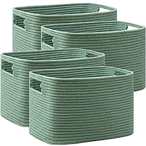 UBBCARE 4 Pack Shelf Baskets for Storage Woven Storage Baskets for Organizing (14.5''L x 9.84''W x 9''H), Basket Organizer for Dog Toys, Books, Clothes, Large Gift Basket, Green