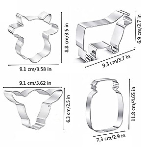 Cow Shaped Cookie Cutters Set of 4 pcs, Stainless Steel Milk Cow Fondant Cutter Molds Baking DIY
