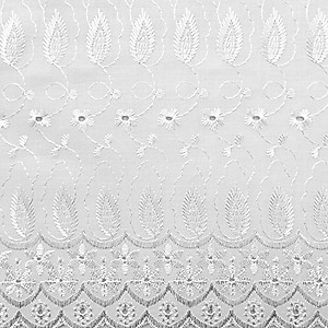 Daisy in Leaf White 100% Cotton Embroidered Eyelet 42 inch Fabric by The Yard (F.E.)