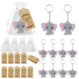 Chris.W 40 Sets Elephant Baby Shower Return Favors Kit - Elephant Keychain, Organza Bags and Thank You Kraft Tags for Elephant Theme Party Supplies Baby Shower School Carnival Rewards (Pink)