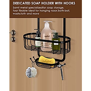 Innovatronic Bathroom Hanging Shower Organizer, Over Head Shower Caddy Basket with Hooks for Razor and Sponge, Rustproof, Anti-Swing (Black)
