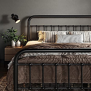 Allewie King Size Metal Platform Bed Frame with Victorian Style Wrought Iron-Art Headboard/Footboard, No Box Spring Required，Black