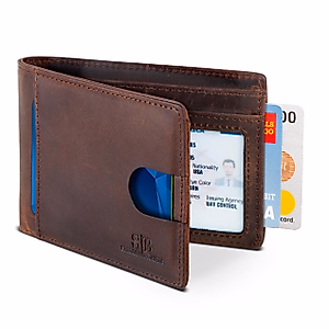 SERMAN BRANDS RFID Blocking Slim Bifold Genuine Leather Thin Minimalist Front Pocket Wallets for Men Billfold Wallet Men Gift (Texas Brown 2.0)