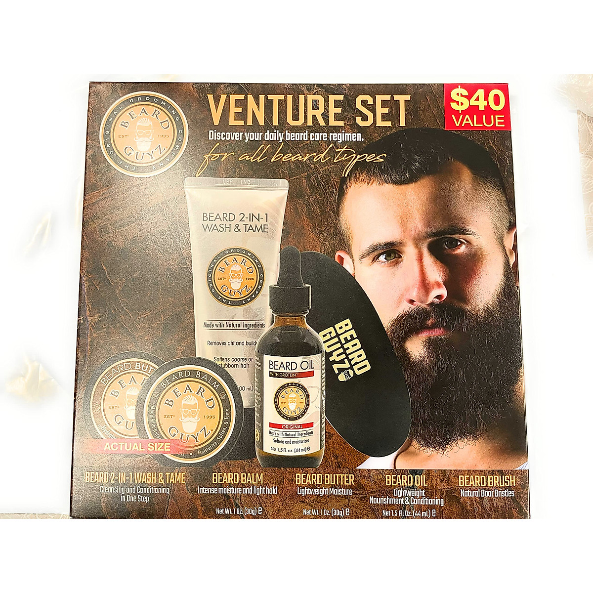 Beard Guyz Venture 5pc Beard Grooming Set with Boar Bristle Beard Brush