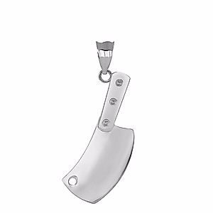 Fine 14k White Gold Meat Cleaver Butcher's Knife Charm Pendant