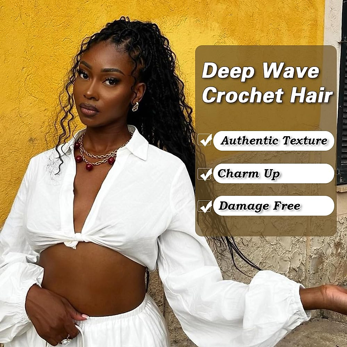 Deep wavy Crochet Hair Long Curly Crochet Hair for Women 22inch Ocean wave braiding hair Deep Twist Crochet Braids Synthetic Braiding Hair Extensions(22 inch, 1B)