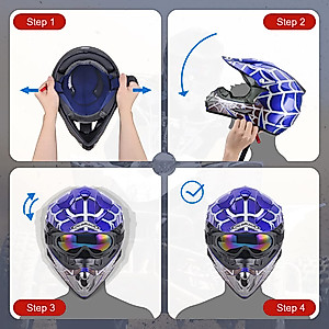 OUMURS DOT Youth ATV Helmet with Gloves Goggles for Youth Boys Girls 5-14 Ages,Kids Dirt Bike Helmets Motocross BMX MX UTV Snowmobile Go Kart Full Riding Racing Skateboard Protective Safter