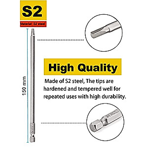 Rocaris 10pcs 1/4 Inch Hex Shank Long Magnetic Square Head Screwdriver Bits Set Power Tools SQ2 For Poket Hole Jig- 6 inch Length