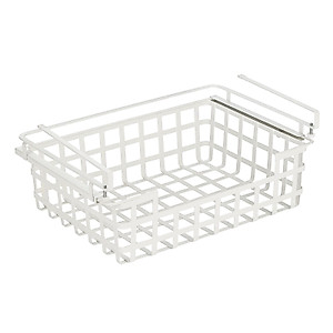 mDesign Nate Home by Nate Berkus Sliding Under Shelf Hanging Pull Out Organizer | Metal Wire Basket Organizer for Kitchen Cabinets or Pantry Shelves from mDesign - Matte White