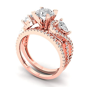 Clara Pucci 1.89 ct Round Cut Genuine Zircon 14k Rose Gold Solitaire W/Accents Wedding Bridal Engagement Set Ring Band Size 5.25