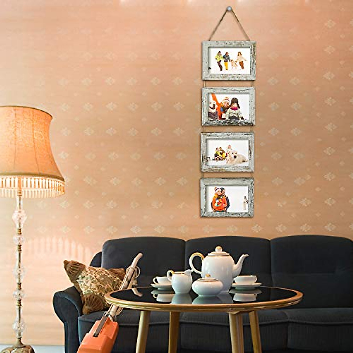 SESEAT 4x6 Wall Hanging Picture Frames Collage with 4 Opening Distressed White Frames