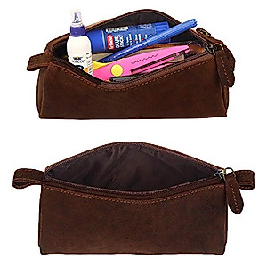 Genuine Leather Pencil Roll Case/Pouch Pen Holder Organizer Brushes Ruler Stationary Gift for Students Artist Painter & Writer String Closure Vintage