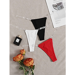 Verdusa Women's 3 Pack Clear Strap Thong Panties Invisible G String Black Red White M