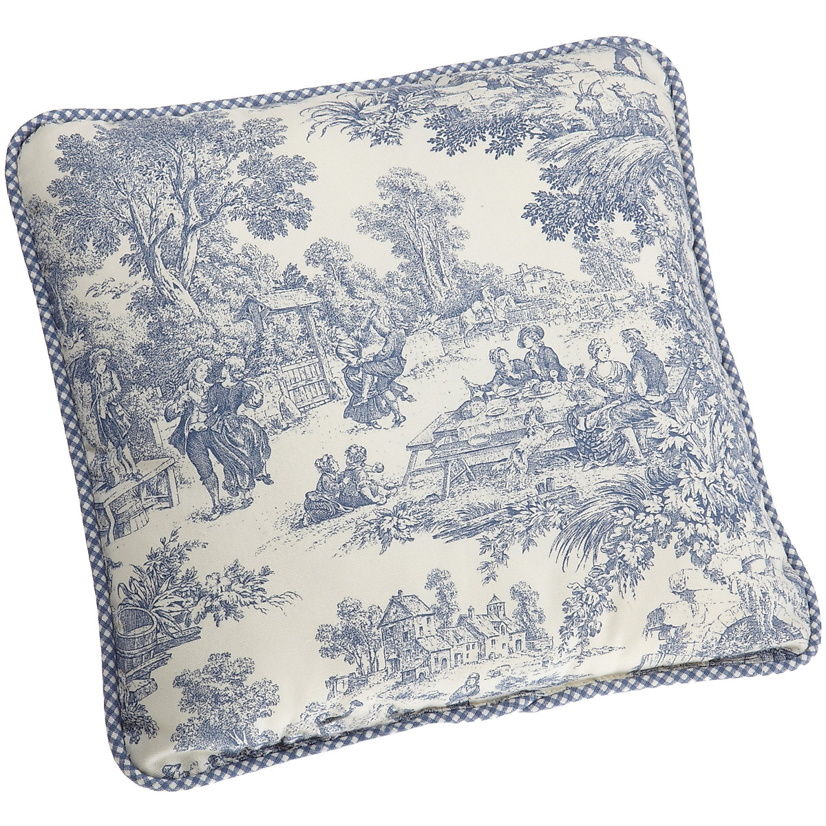 Ellis Curtain Victoria Park Toile Logan Gingham Check Reversible Toss Pillow, Blue