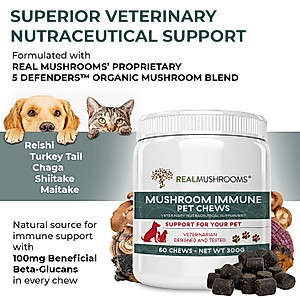 Real Mushrooms Immune Pet Chews (60ct) & Relax Pet Chews (60ct) - Bundle for Immunity, Relaxation & Longevity - Reishi, Lion’s Mane, Ashwagandha, Astragalus & More - Vegan, Non-GMO, Gluten-Free