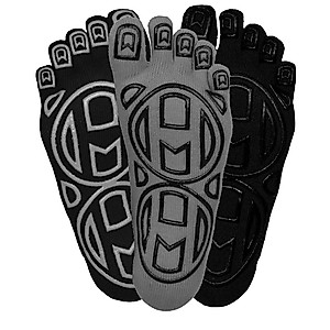 Mato & Hash 5-Toe Exercise Barefoot Feel Yoga Toe Socks With Full Grip - 3PK Blackout/Grey/Black CA7000GR S/M