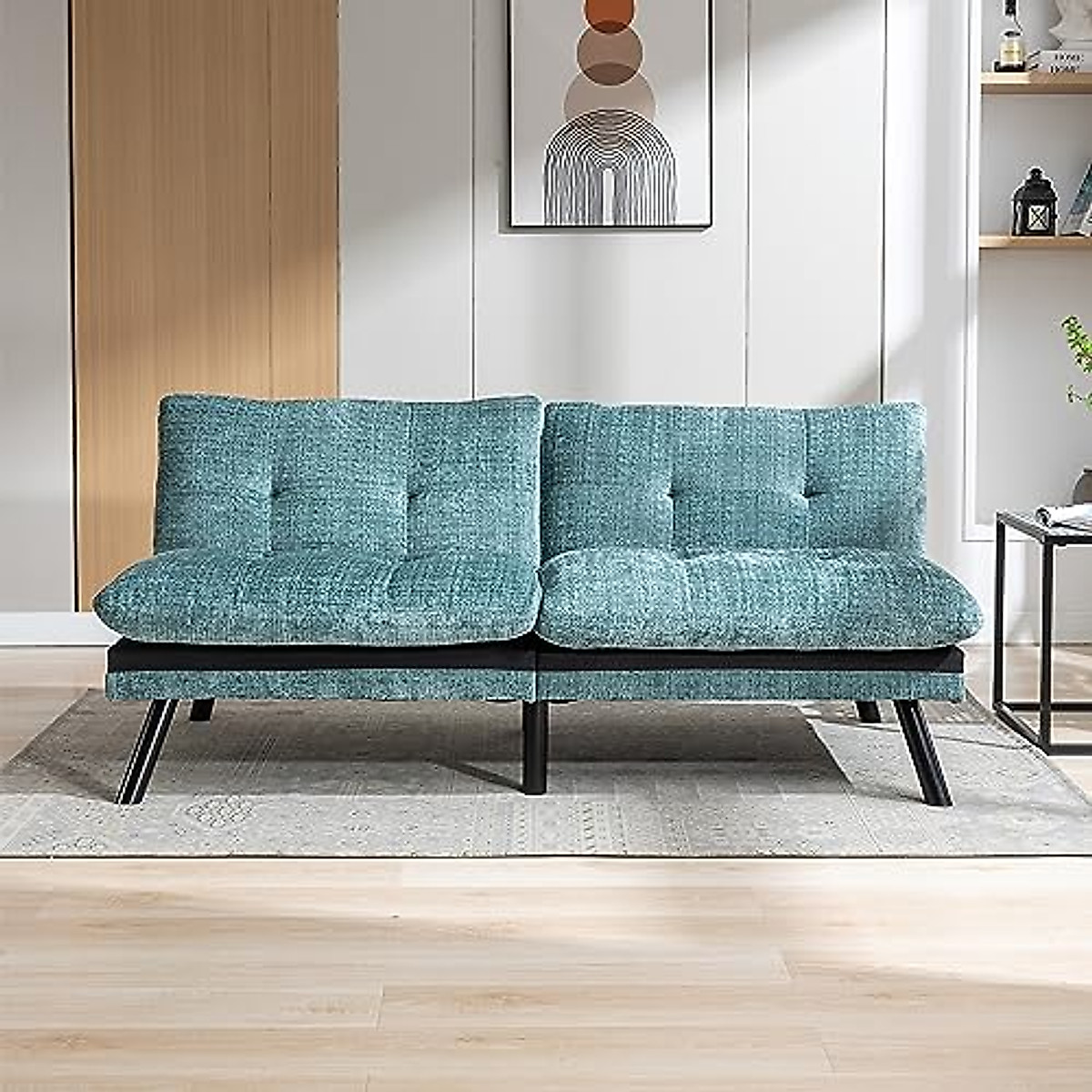 Futon Sofa Bed,Convertible Folding Futon Couch Breathable Small Couch for Compact Living Studio in Living Room and Bedroom,Offices,Dorm Loveseat (Mint Green)