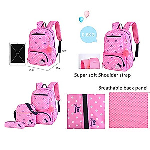 EKUIZAI 3Pcs Heart Prints Backpack Sets 3 in 1 Bowknot Primary Schoolbag Travel Daypack School Bag Kid Backpack for girls (Blue)
