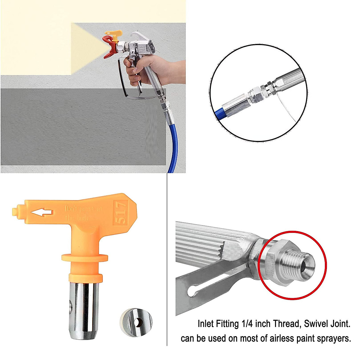 65ft Hose Kit & Airless Spray Gun with 8” Extension Pole, Including Tip Guard and 517 Tip, 3600 PSI Max x 1/4" Airless Paint Spray Hose ，Blue Color (20 Meter)