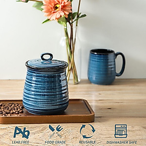 Tikooere Ceramic Kitchen Canister, Large Food Storage Jar with Aritight Lid for Coffee,Tea,Sugar,Flour,Cookie,Candy,Cereal,Dog Treat, 35 oz Coffee Canister for Kitchen Countertop, Blue