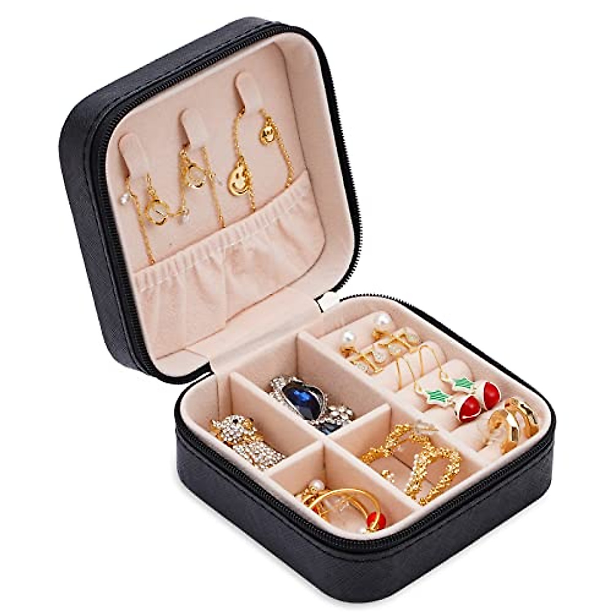 Portable Travel Mini Jewelry Box Leather Jewellery Ring Organizer Case Storage Gift Box Girls Women (4pcs black).